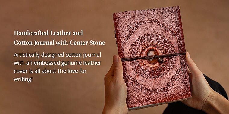 Buy Handcrafted Leather and Cotton Journal with Yellow Onyx Center ...