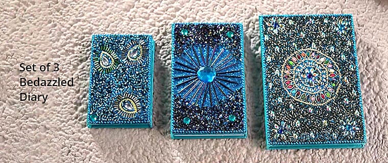 Buy Set of 3 Cream & Blue Bedazzled Diary (7x5, 6x4, 3x5 in) at ShopLC.