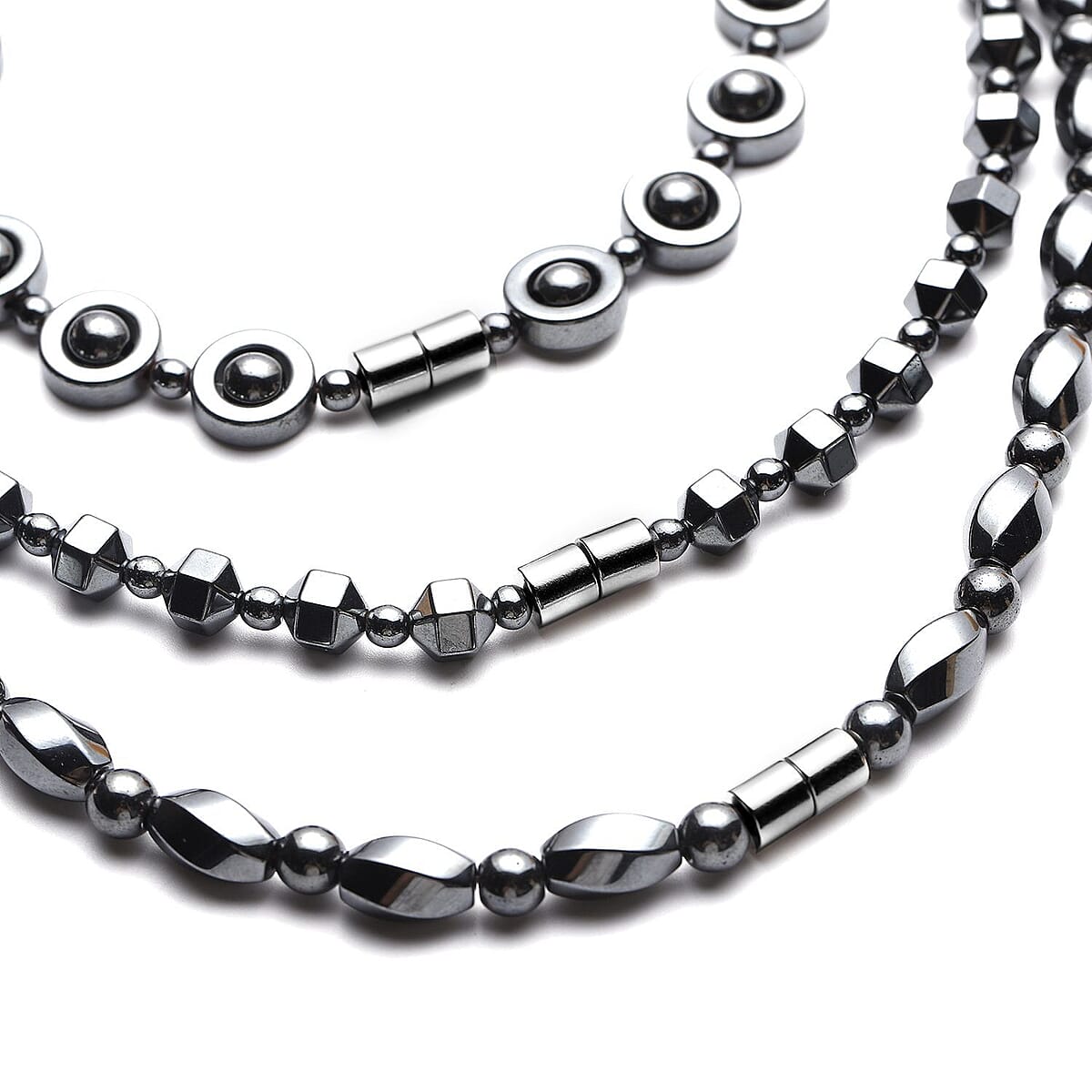 Buy Set Of 3 Hematite 99950 Ctw Beaded Necklaces With Magnetic Clasp In Silvertone 20 Inches At