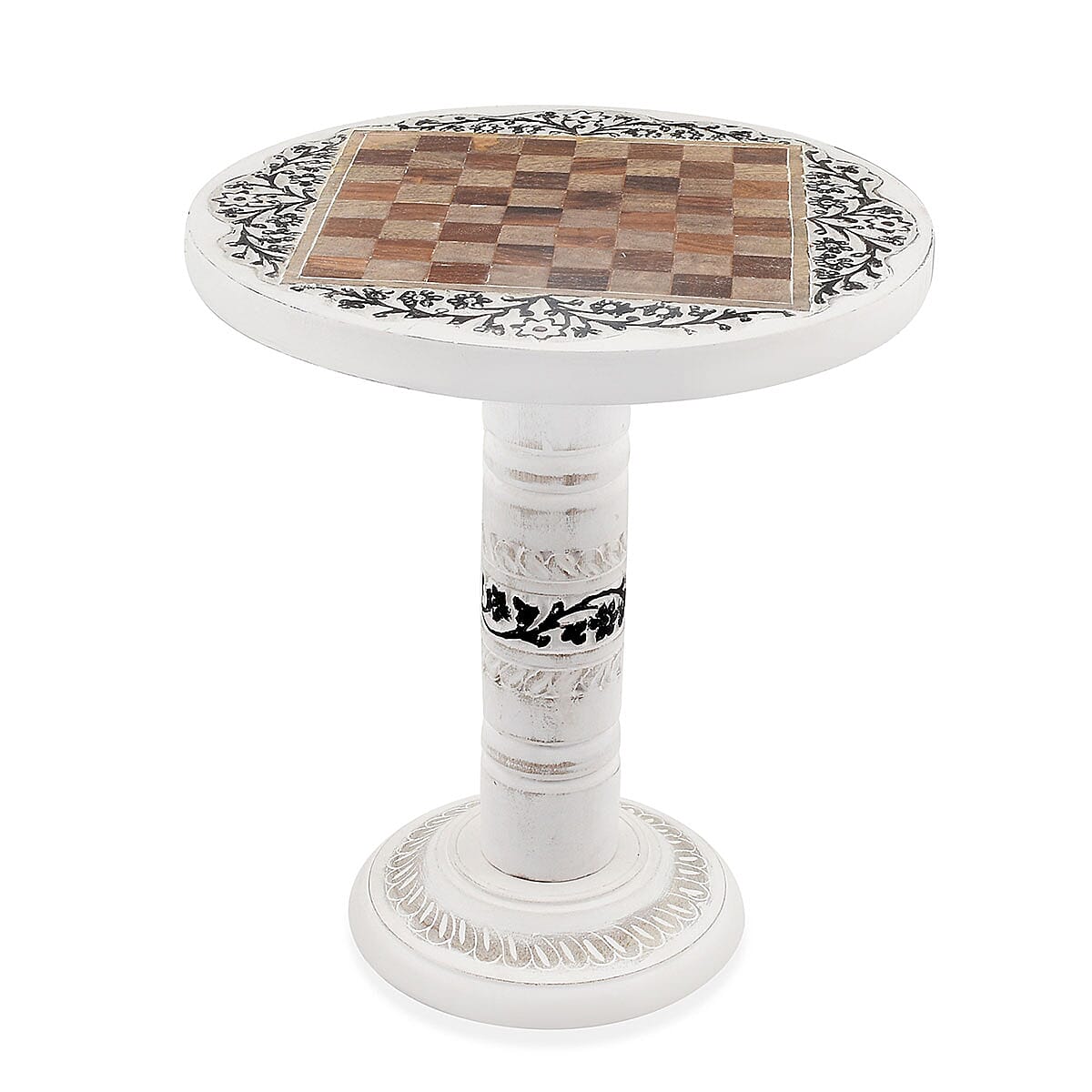 Buy White Handcrafted Floral Carved Wooden Chess Table (13x11 in) at ...