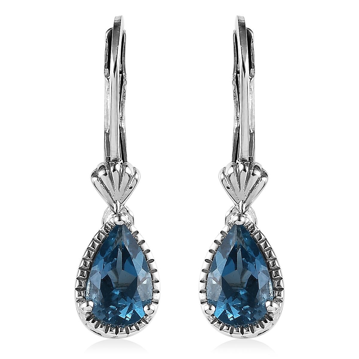 Buy D'Joy London Blue Topaz 1.85 ctw Lever Back Drop Earrings in Platinum Over Sterling Silver ...