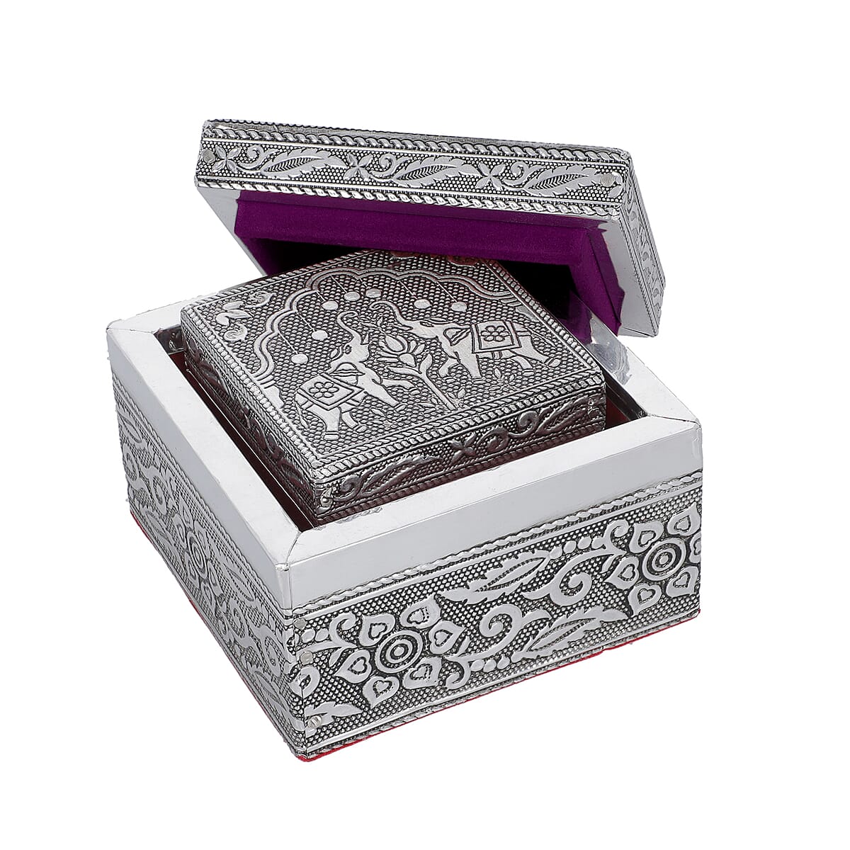 Buy Set of 3 Handcrafted Elephant Duo Embossed Aluminum Oxidized Multi ...