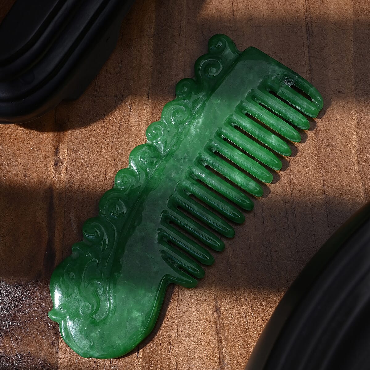 Buy Hand Craved Green Jade (D) Comb Accessory 253ctw at ShopLC.