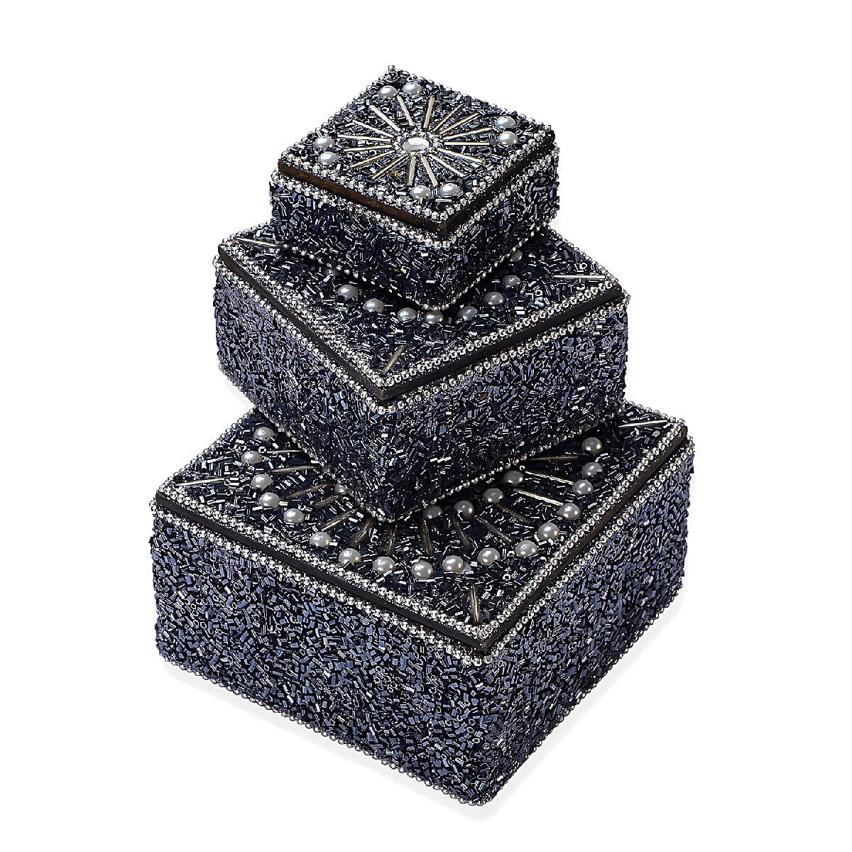 Buy Set of 3 Handcrafted Midnight Blue Embellished Nesting Boxes at ShopLC.