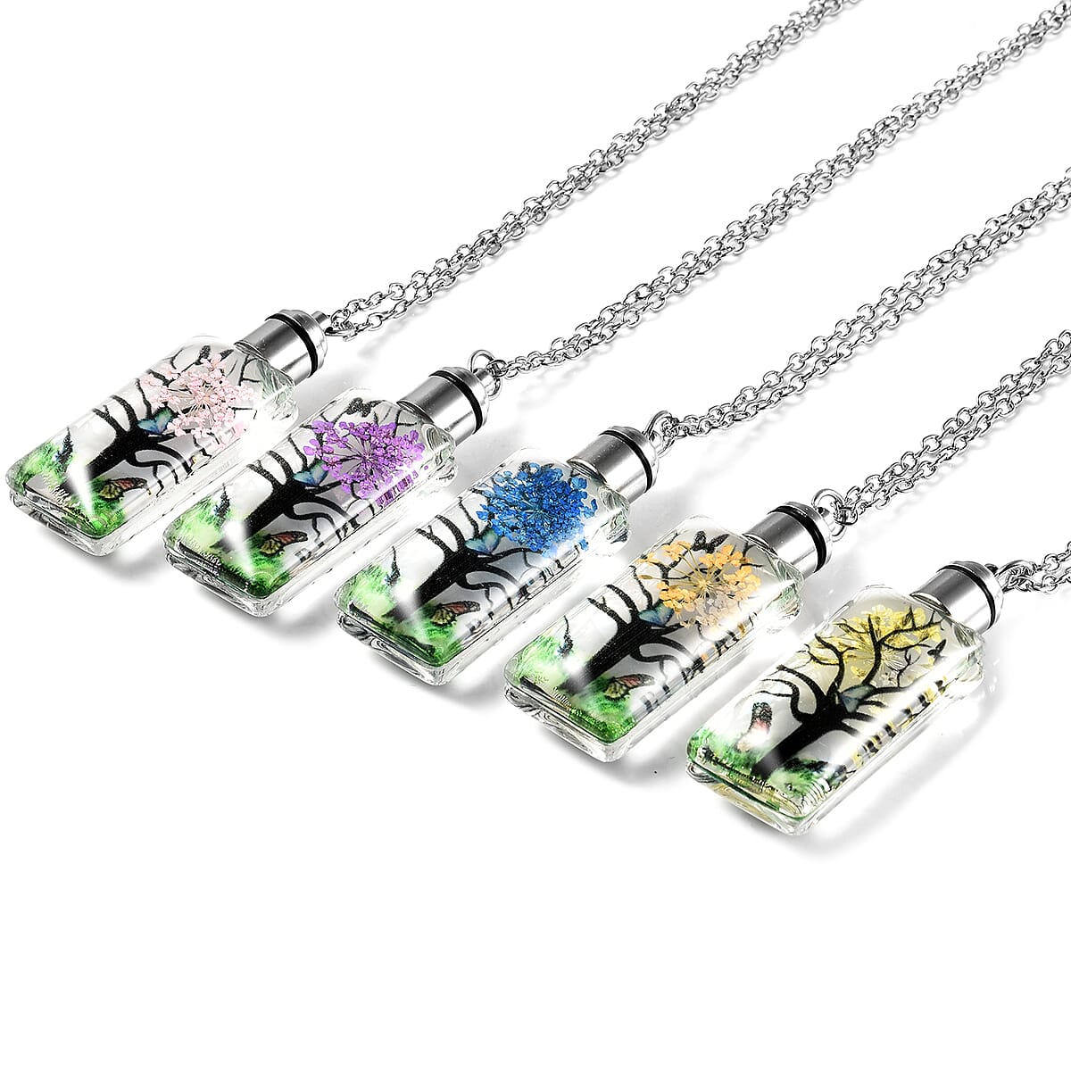 Buy Set of 5 White Glass Rectangular LED Pendant Necklace 23.50 Inches ...