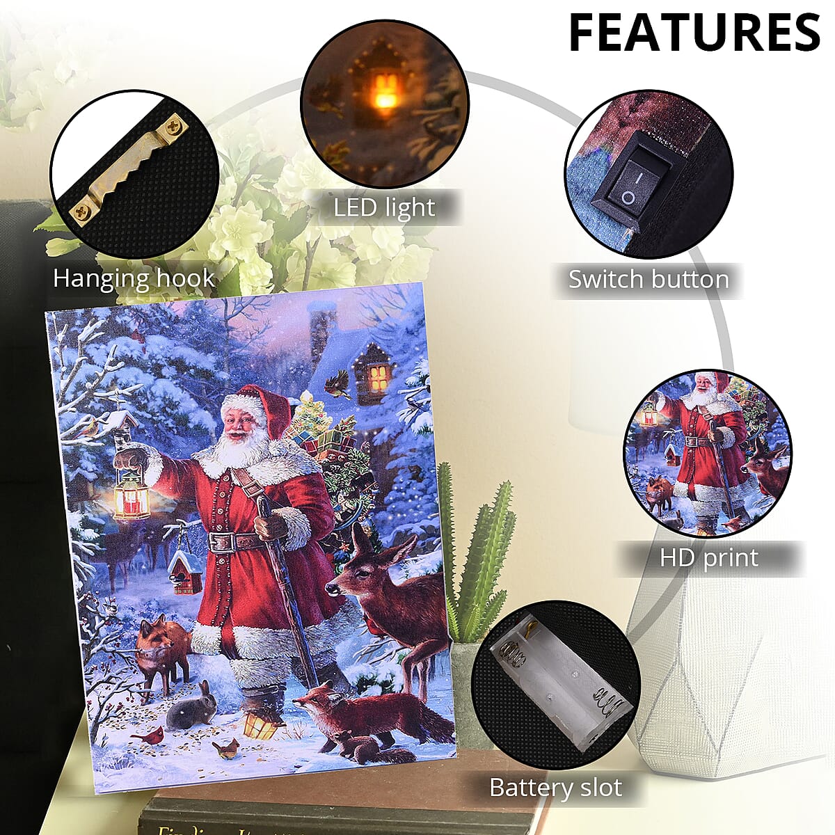 Buy Homesmart Multi Color Canvas 3-LED Santa Claus Christmas Painting ...