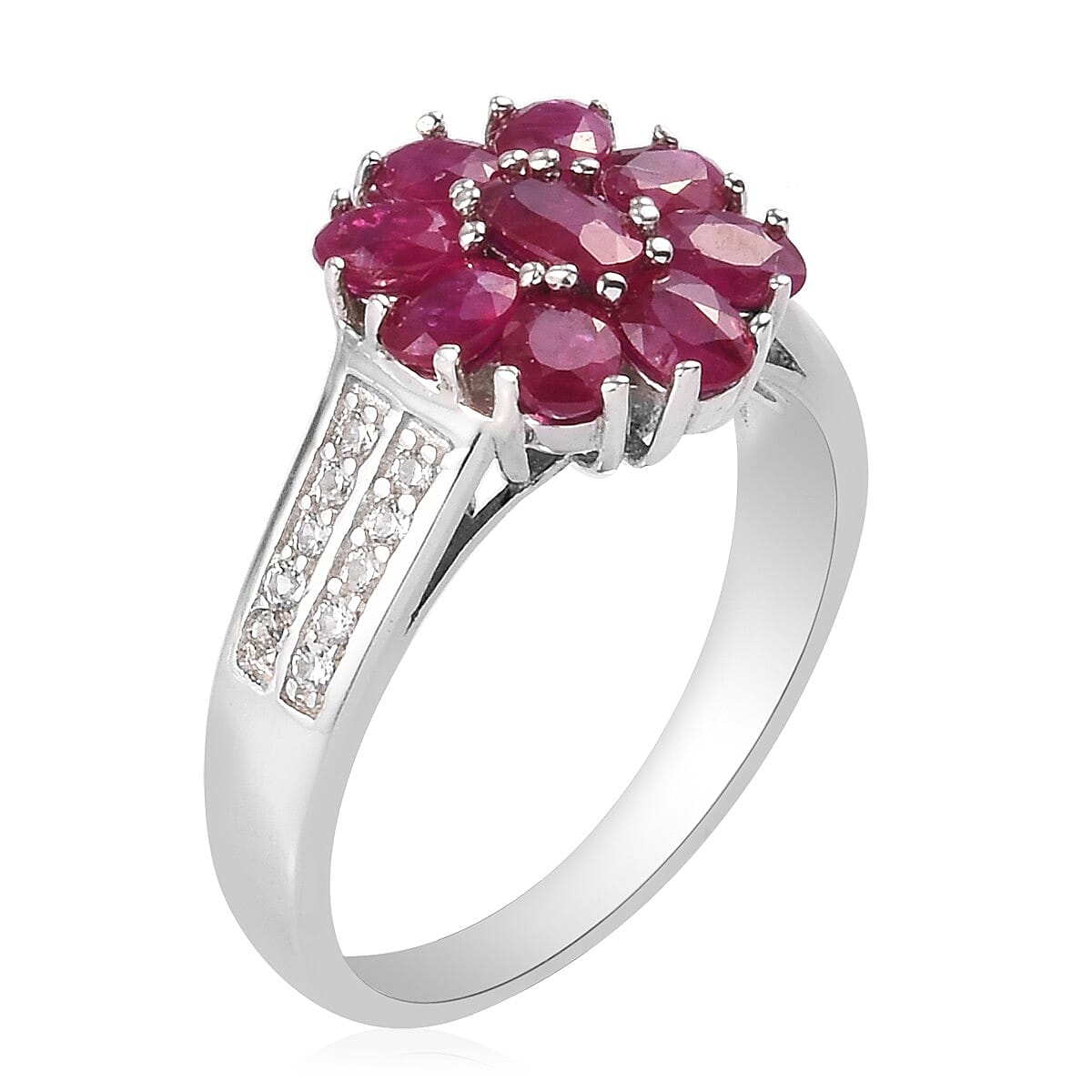 Buy Niassa Ruby (FF) and White Zircon Ring in Platinum Over Sterling ...