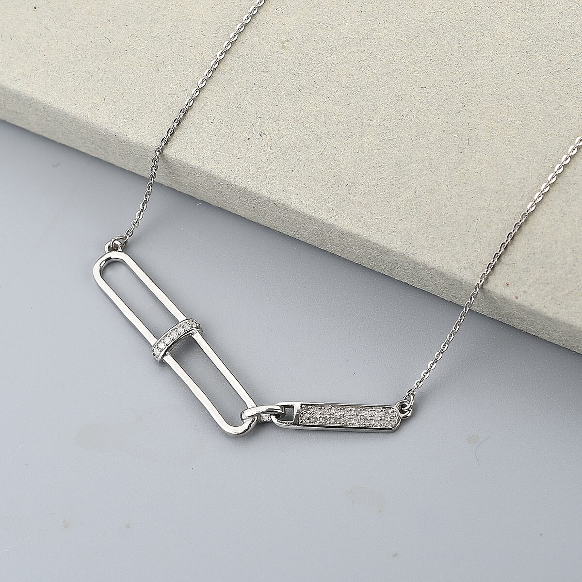 Buy Diamond Paper Clip Necklace 18 Inches in Platinum Over Sterling ...
