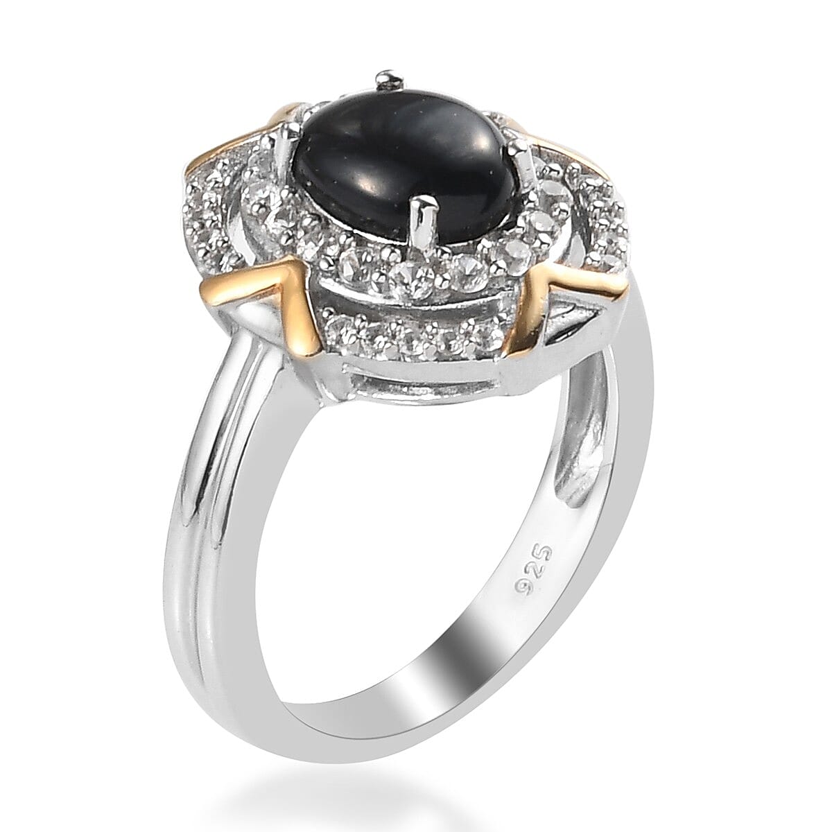 Buy California Black Jade and Zircon Ring in Vermeil Yellow Gold and ...