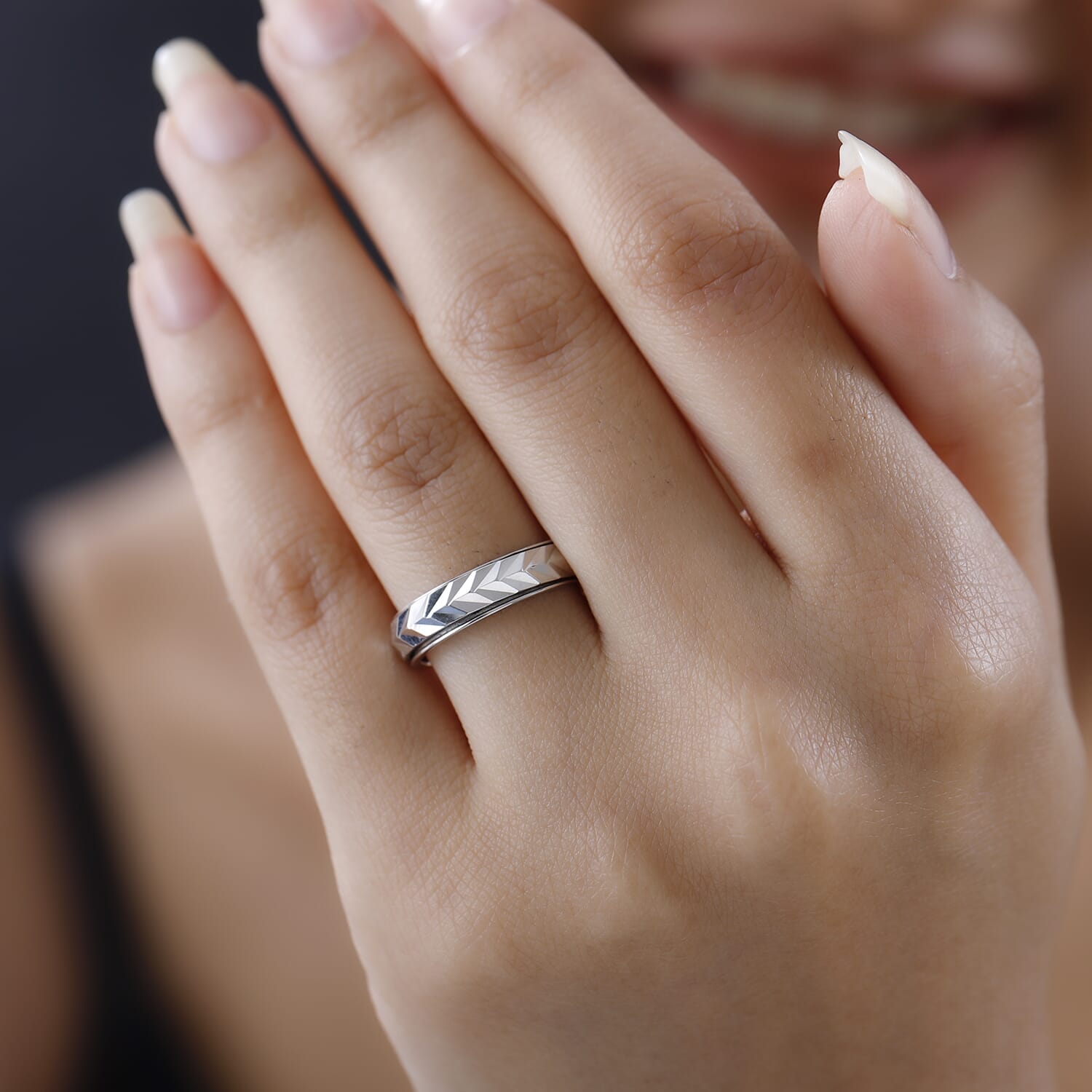Platinum Over Sterling Silver Spinner Band Ring Fidget Rings for Anxiety Stress Relieving Anxiety Ring Wedding Band Promise Rings 2.25 Grams Size