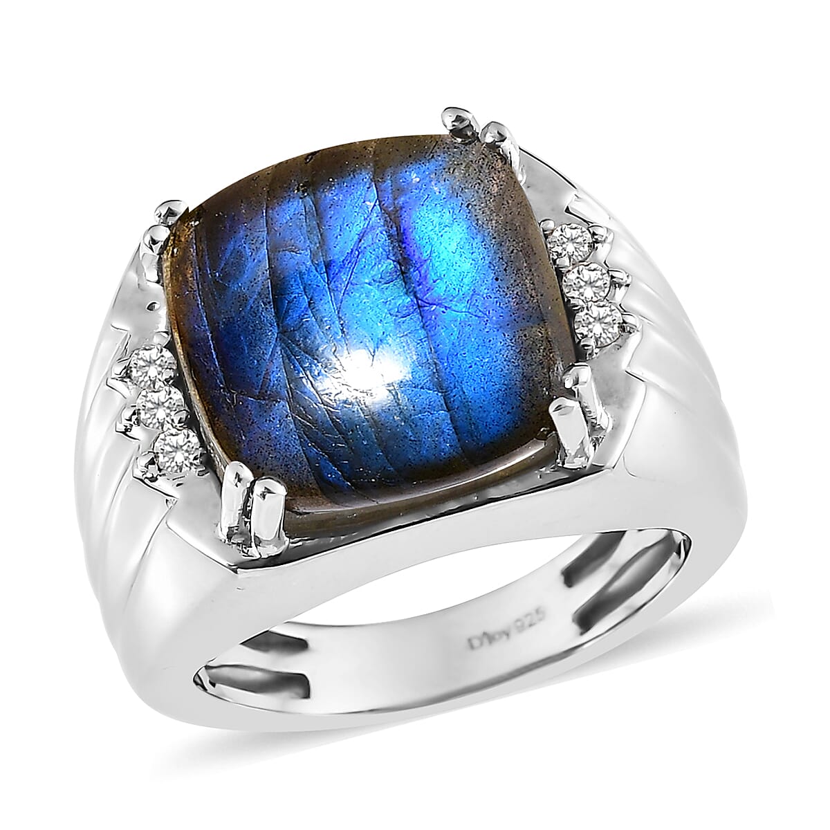 Buy Malagasy Labradorite and White Zircon Men's Ring in Platinum Over ...