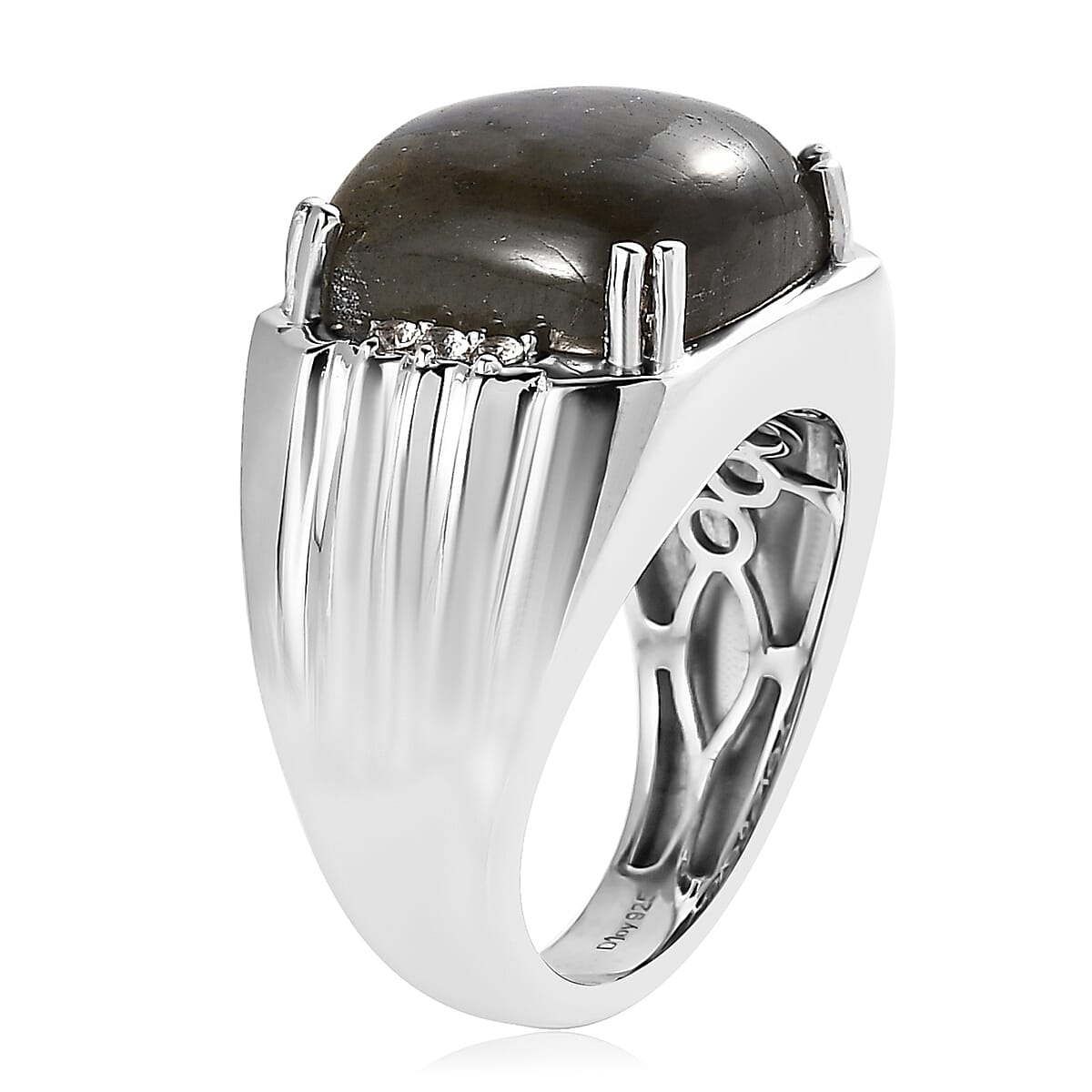 Buy Malagasy Labradorite and White Zircon Men's Ring in Platinum Over ...