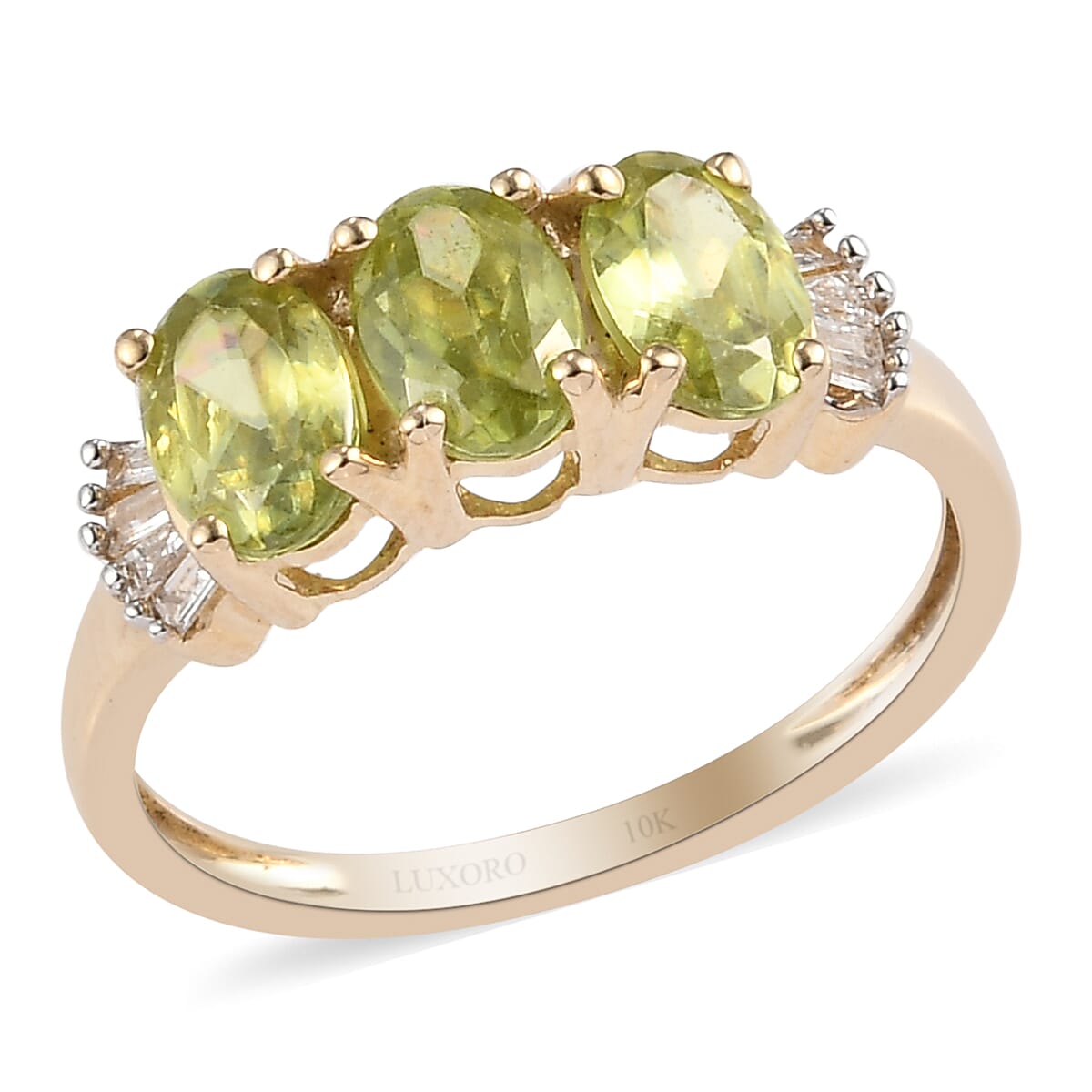 Buy Luxoro 10K Yellow Gold Premium Sava Sphene and Diamond 3 Stone Ring ...
