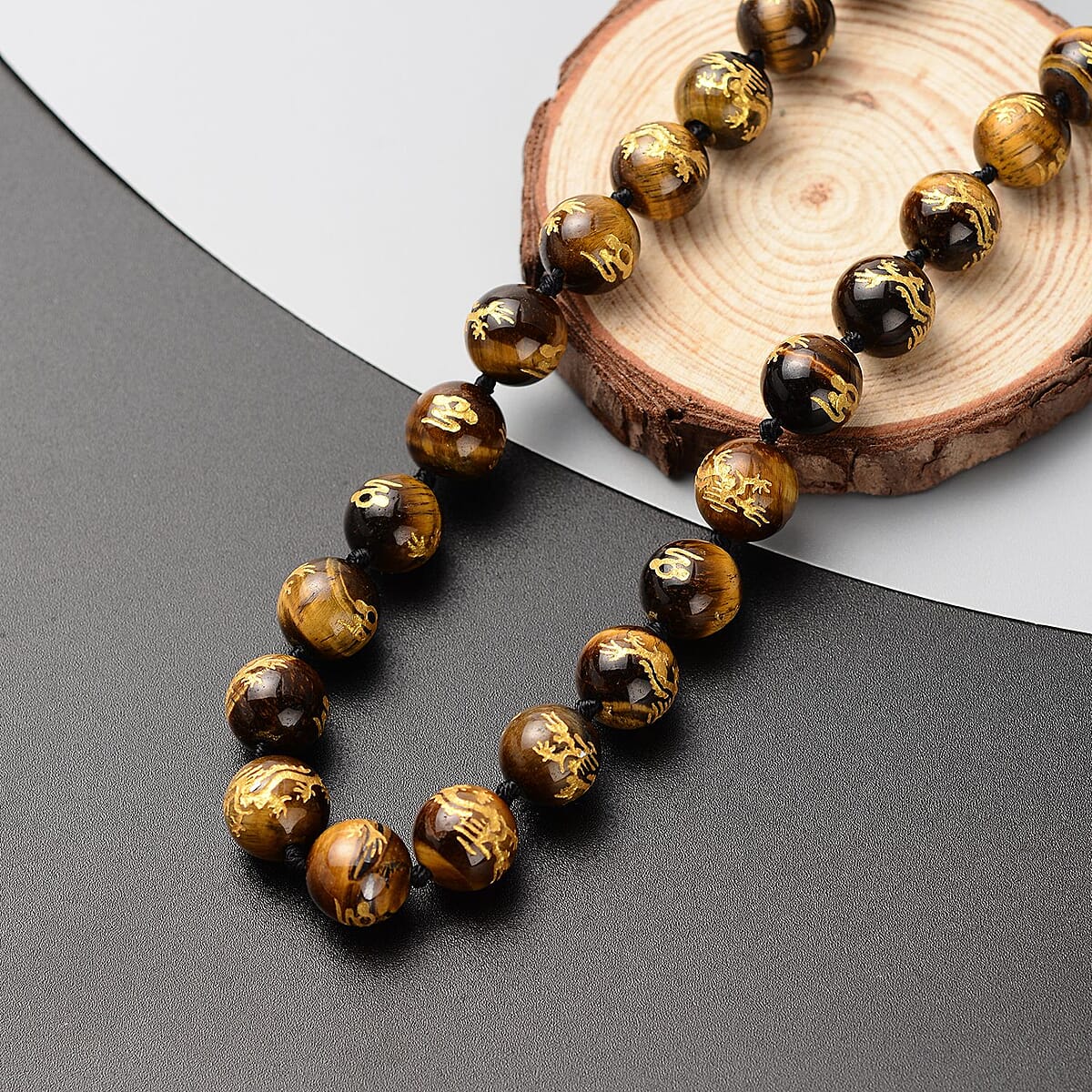 Buy Yellow Tiger's Eye Beaded Necklace 18 Inches in Rhodium Over ...