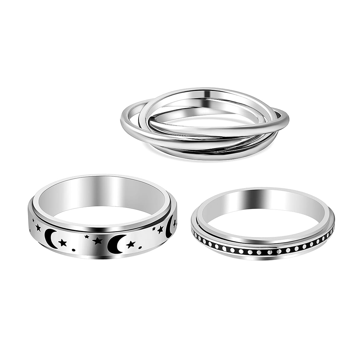 Mother's day jewelry Set of 3 Stress Buster Spinner Ring in Stainless ...