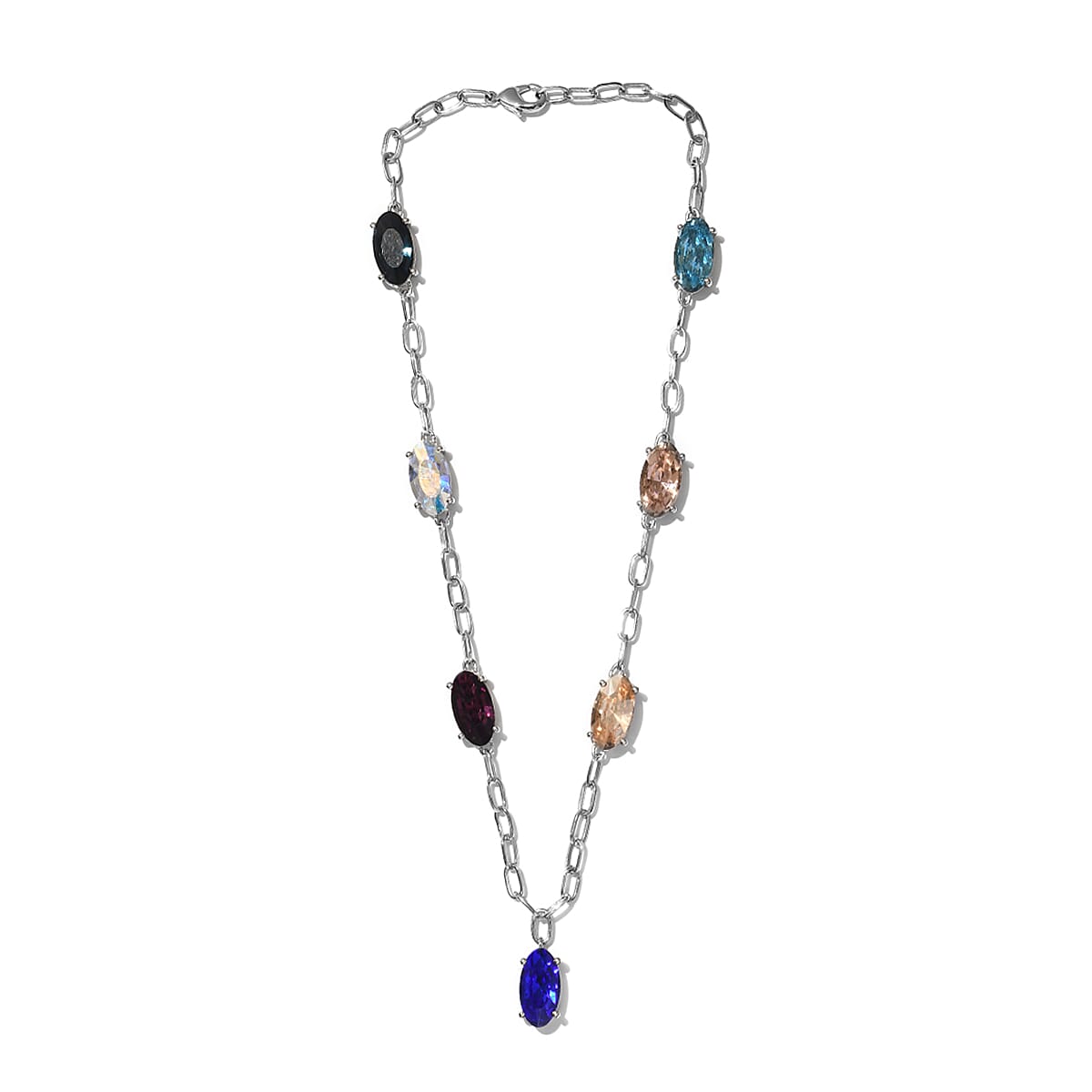 Buy Designer Inspired Majestic Blue Crystal Station Necklace 18 Inches ...
