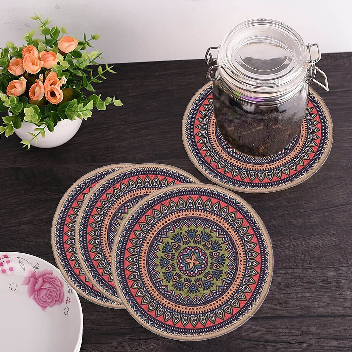 Buy Set of 6 Multi Color Abstract Pattern Hot Pot Stand, Heat Resistant ...