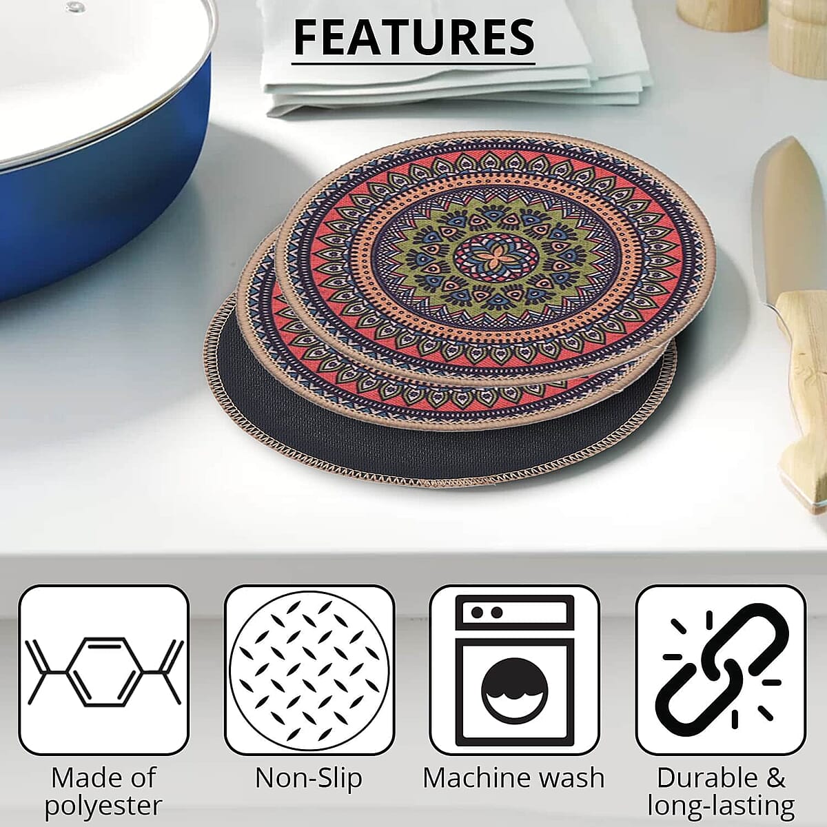 Buy Set of 6 Multi Color Abstract Pattern Hot Pot Stand, Heat Resistant ...