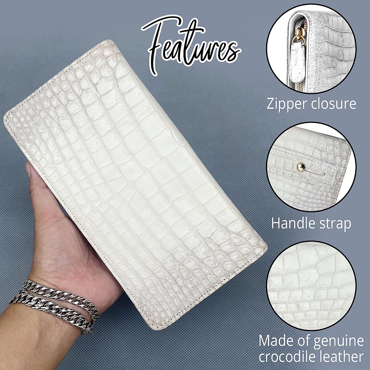 Buy Grand Pelle Genuine Crocodile Leather Nature Color Long Wallet at ...