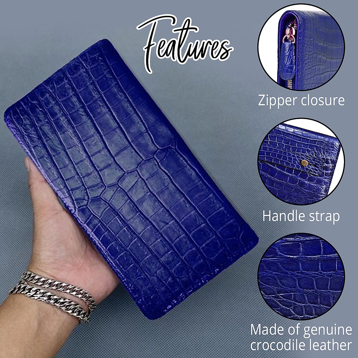 Buy Grand Pelle Genuine Crocodile Leather Navy Long Wallet at ShopLC.