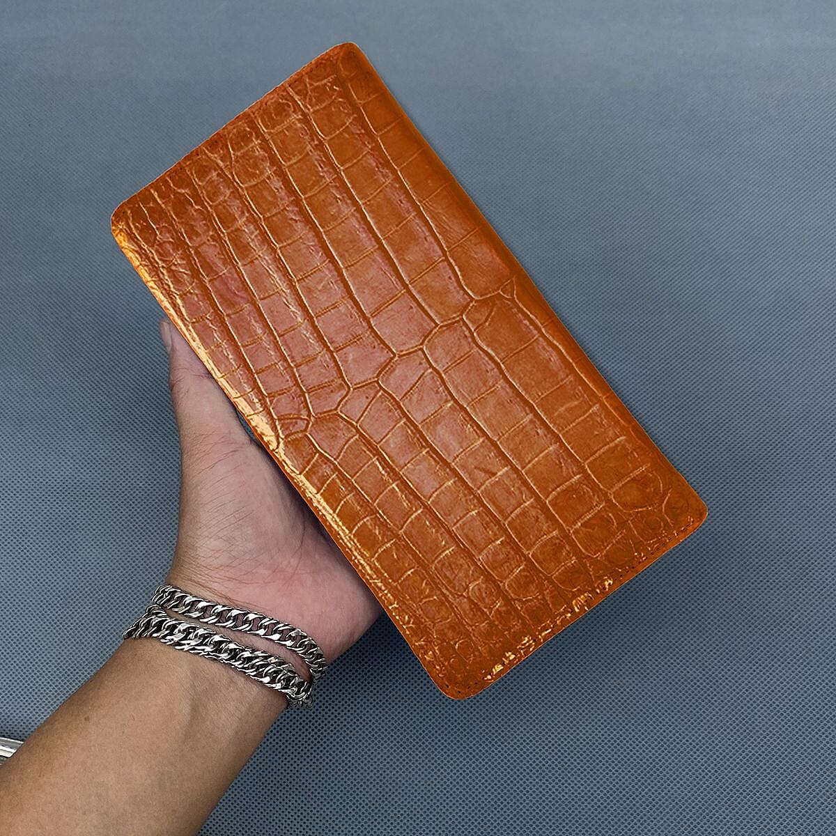Buy Grand Pelle Genuine Crocodile Leather Orange Coral Long Wallet at ...