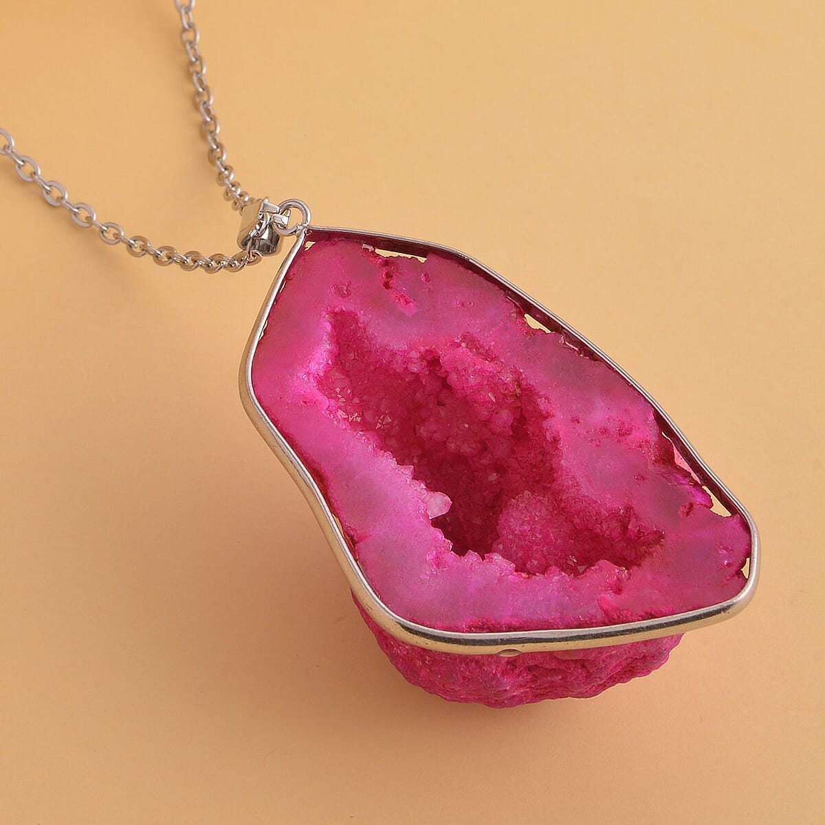 Buy Fuchsia Drusy Quartz Pendant in Silvertone with Stainless Steel ...
