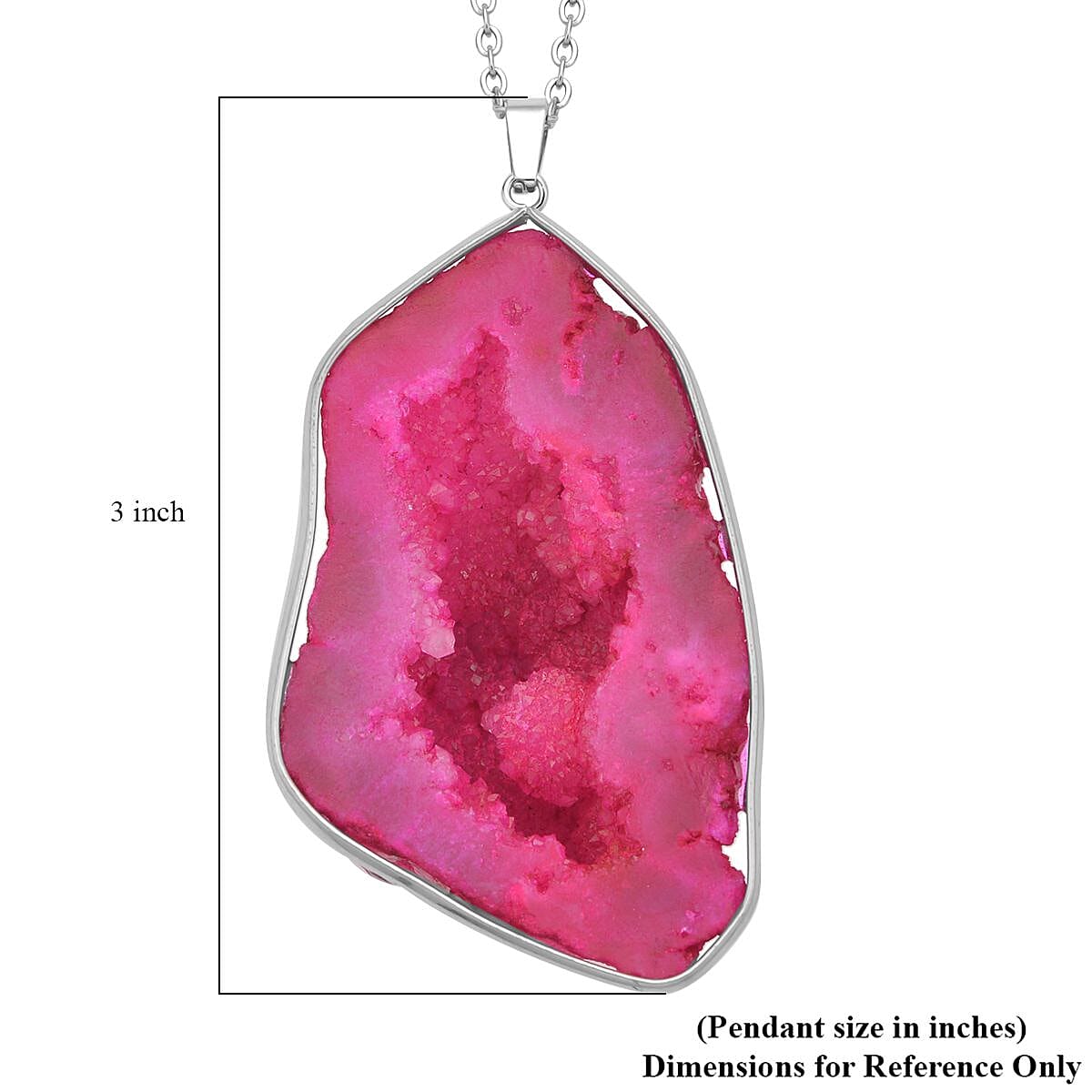 Buy Fuchsia Drusy Quartz Pendant in Silvertone with Stainless Steel ...