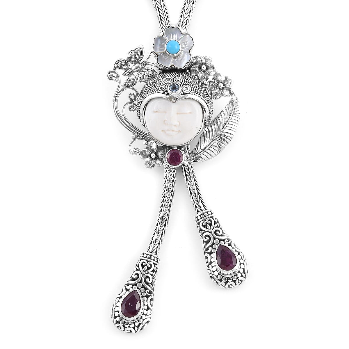 Buy Bali Goddess Carved Bone and Multi Gemstone Pendant Necklace 20 ...