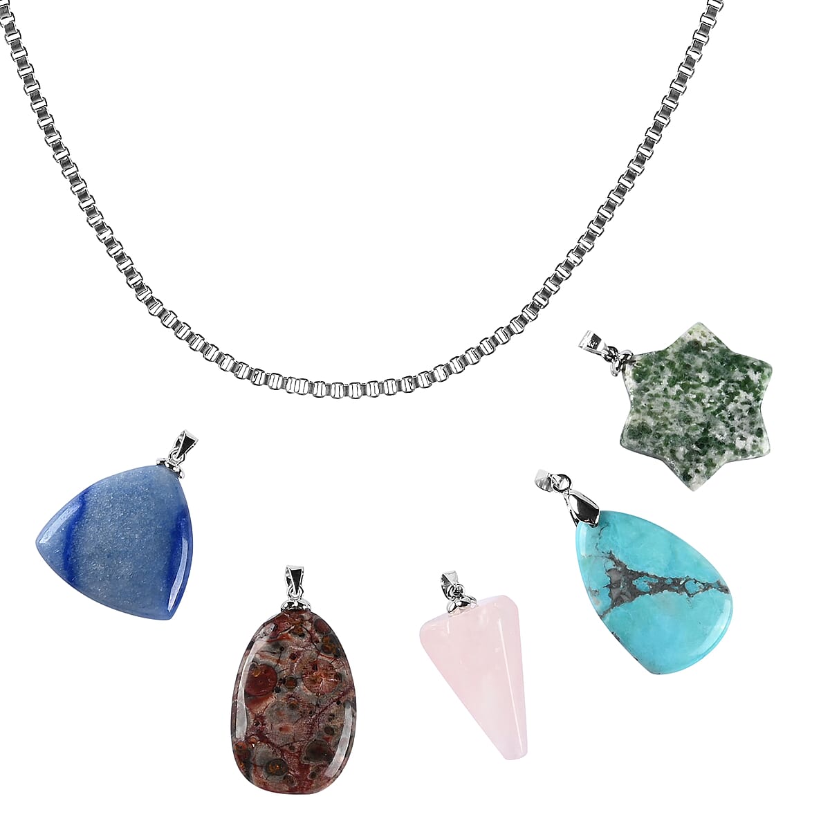 Buy Set of 5 Multi Gemstone Assorted Pendants Necklace 18-20 Inches in Stainless Steel 142.00 ...