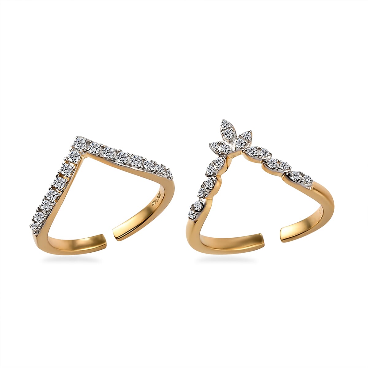 Buy Natural White Zircon Stackable Chevron Ring in Vermeil Yellow Gold ...