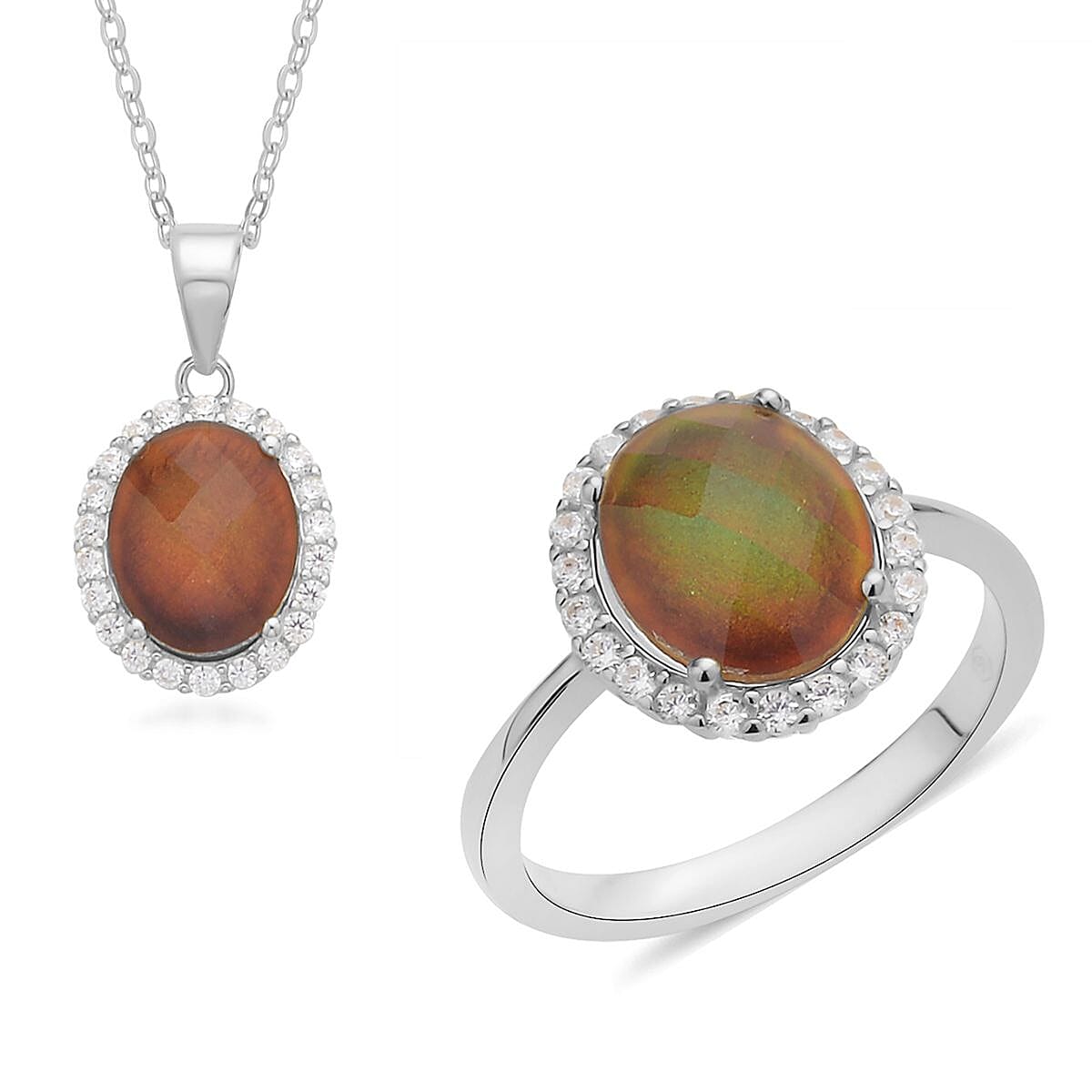 Buy Mood Ring and Pendant Set, Color Change Crystal, Simulated Diamond ...