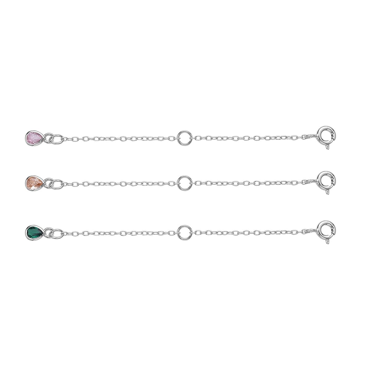Buy Set of 3 Simulated Champagne, Green and Pink Diamond Extender Rolo ...