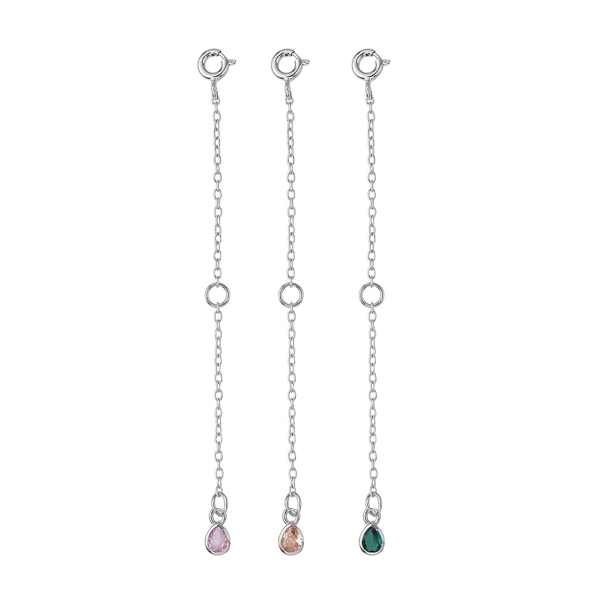 Buy Set of 3 Simulated Champagne, Green and Pink Diamond Extender Rolo ...