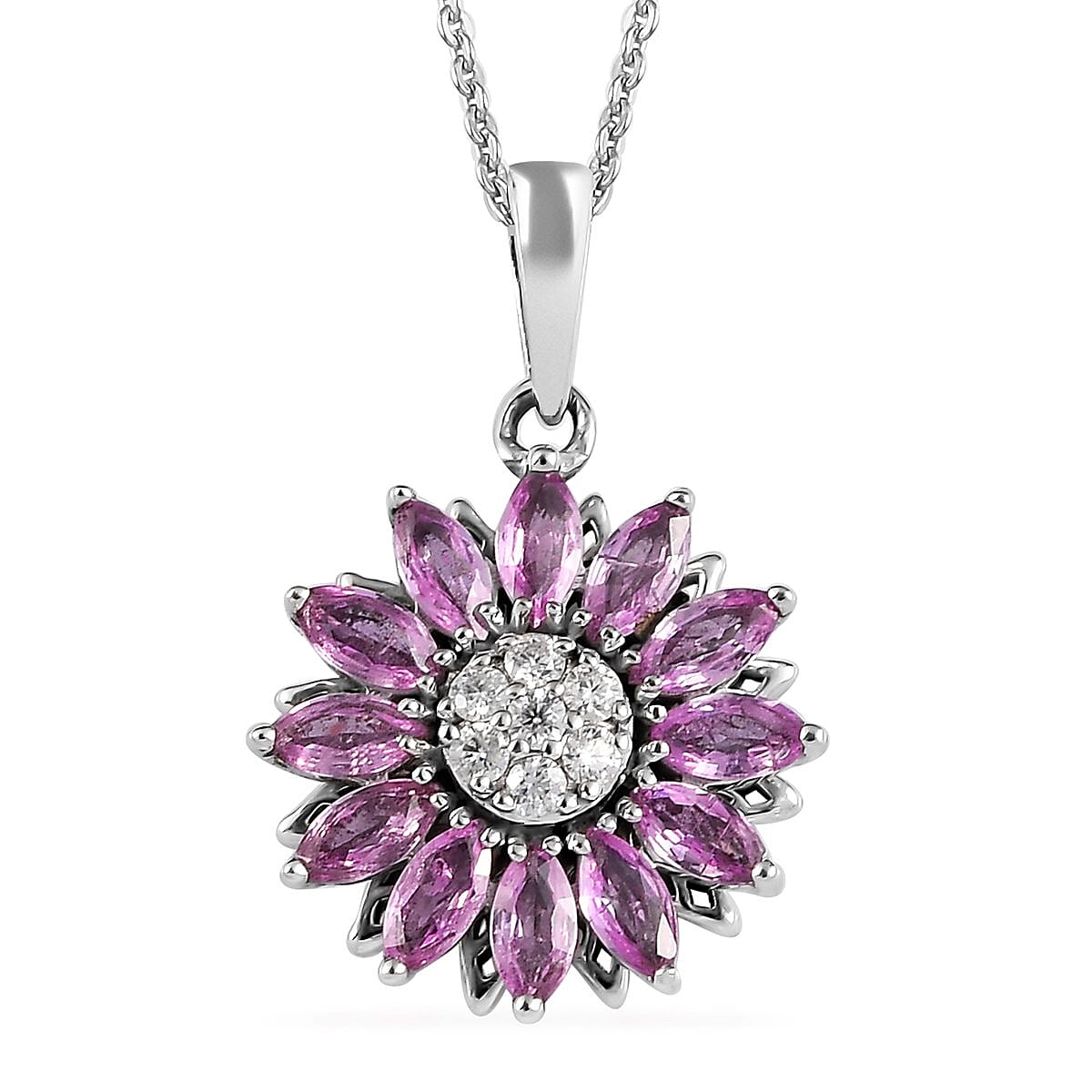 Buy Premium Madagascar Pink Sapphire and Moissanite Floral Pendant ...