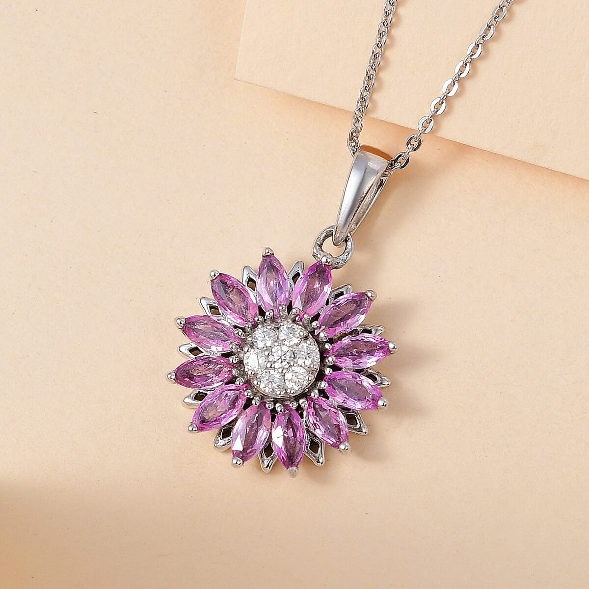 Buy Premium Madagascar Pink Sapphire and Moissanite Floral Pendant ...
