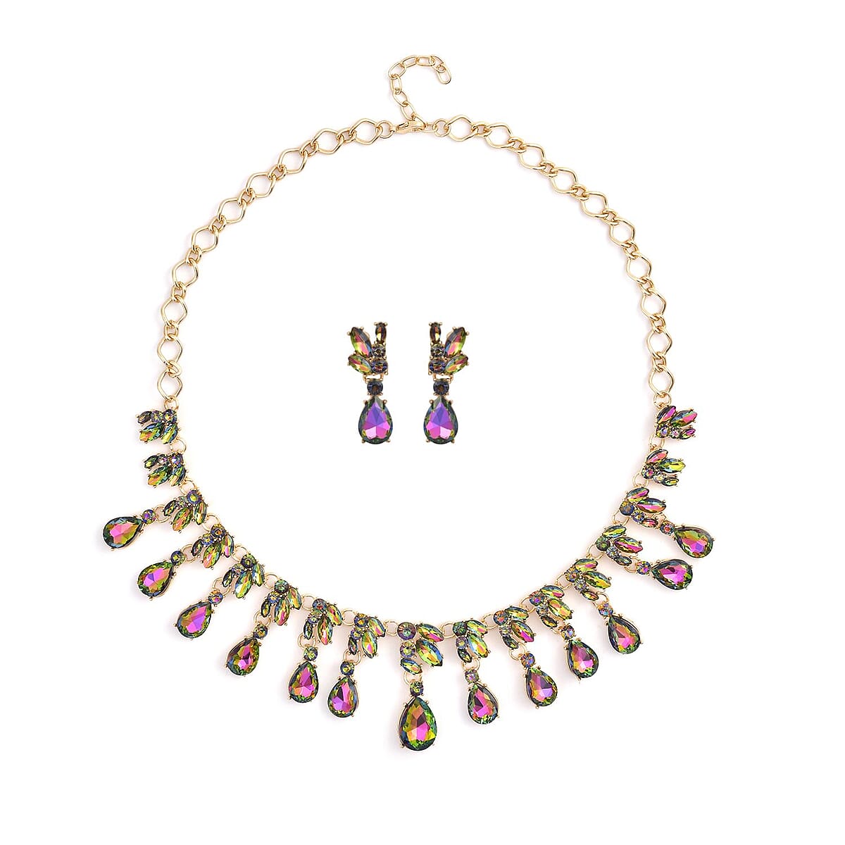 Buy Simulated Magic Color Sapphire and Multi Austrian Crystal Earrings and Necklace 20-22 Inches ...