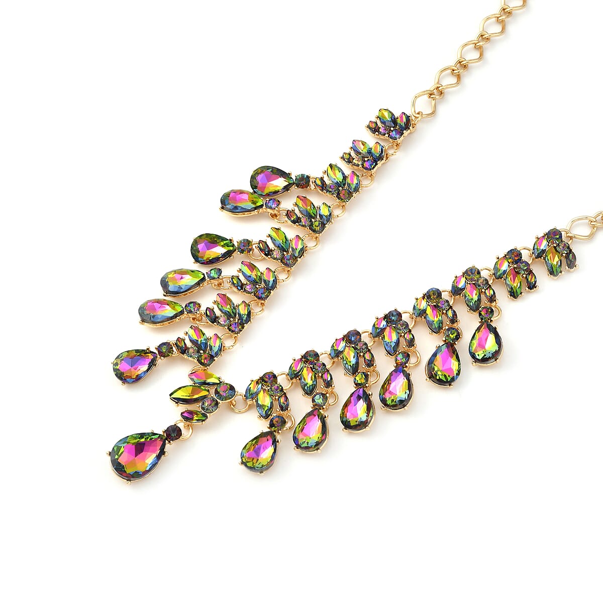 Buy Simulated Magic Color Sapphire and Multi Austrian Crystal Earrings and Necklace 20-22 Inches ...