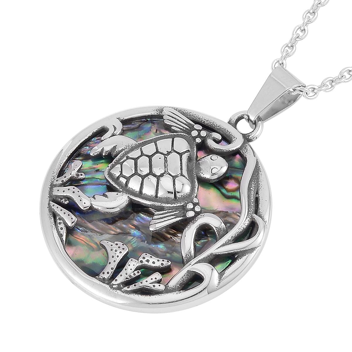 Buy Abalone Shell Turtle Pendant Necklace (20 Inches) in Stainless ...