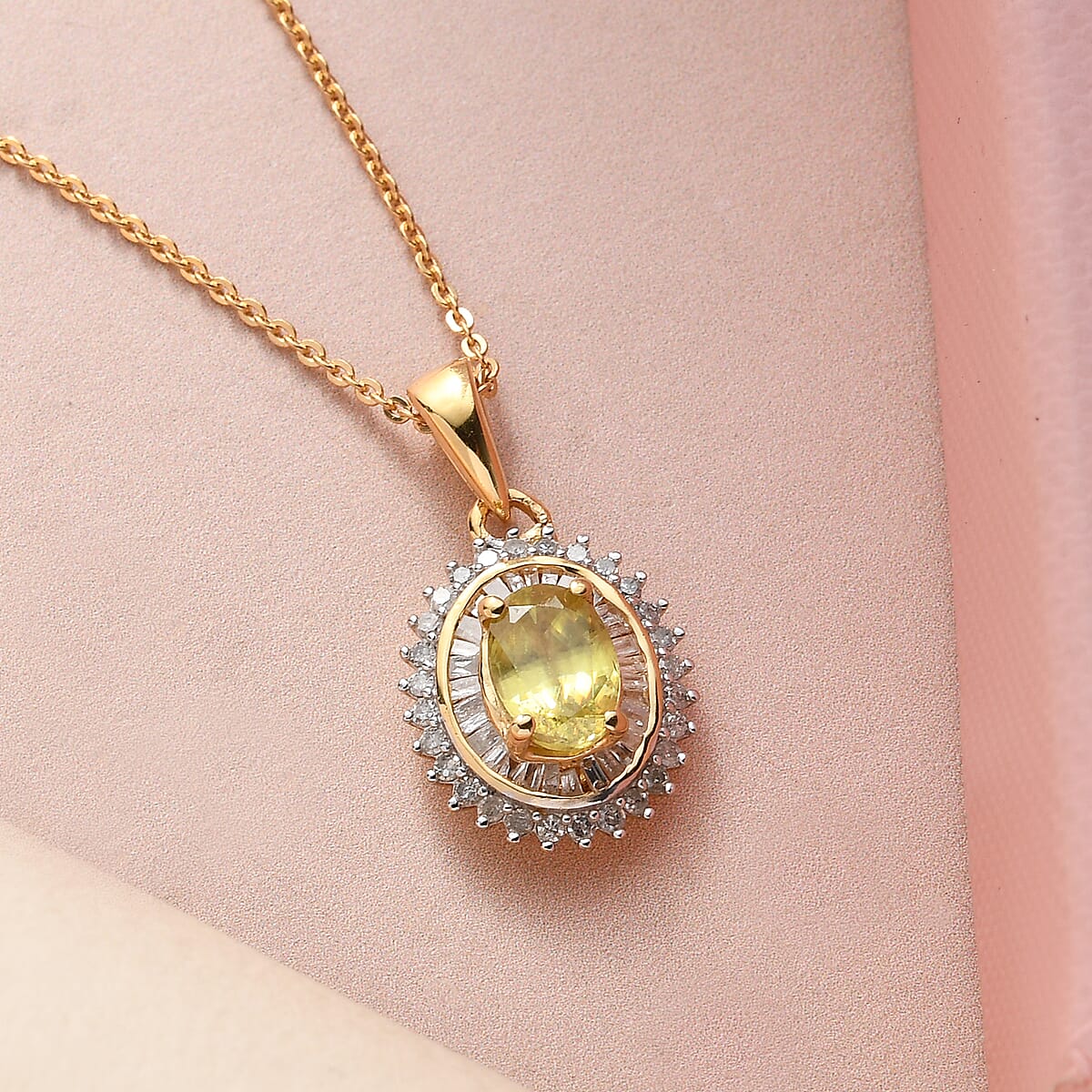 Buy AAA Sava Sphene and Diamond Sunburst Pendant Necklace 20 Inches in ...