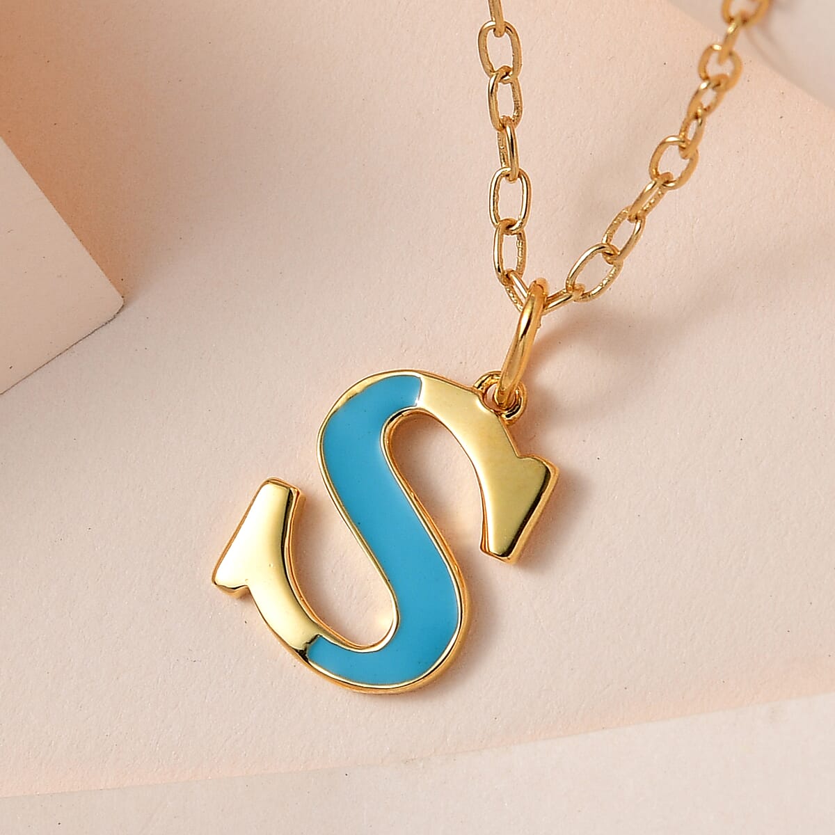 Buy Vermeil Yellow Gold Over Sterling Silver Blue Enameled Initial S ...