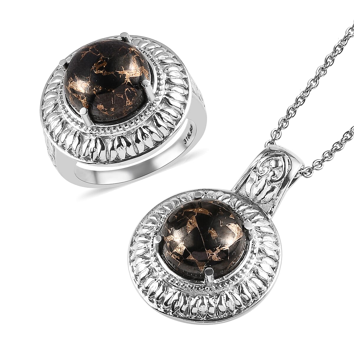 Buy Matrix Silver Shungite Solitaire Ring Size 5 and Pendant Necklace ...