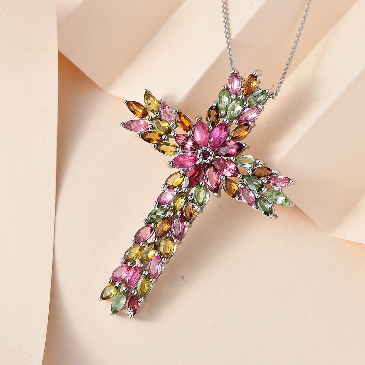 Buy Doorbuster Multi-Tourmaline Cross Pendant Necklace 20 Inches in ...