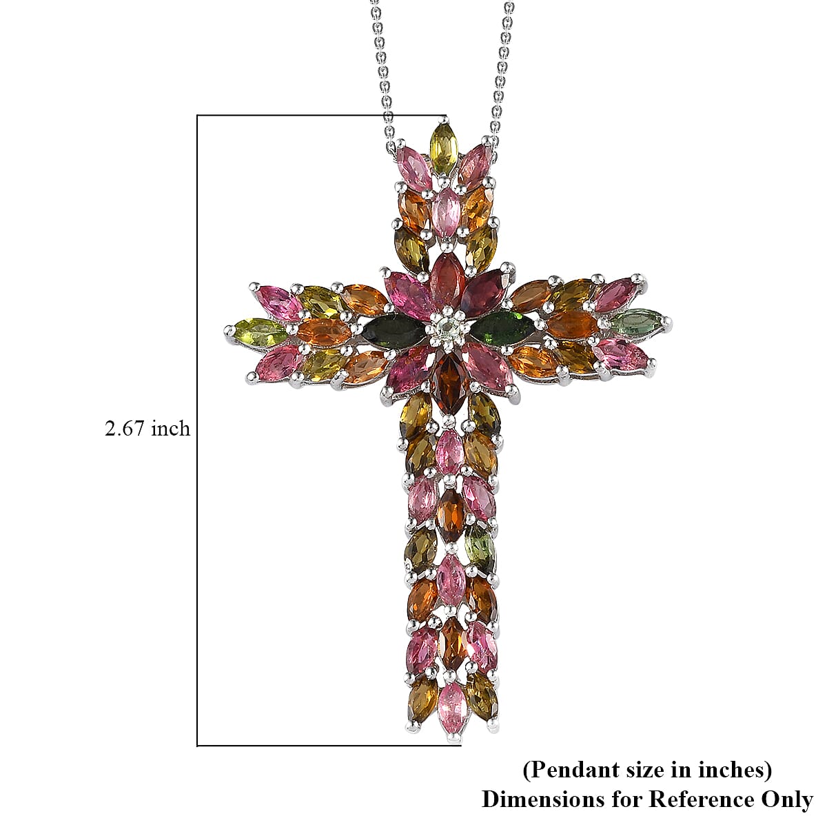 Buy Doorbuster Multi-Tourmaline Cross Pendant Necklace 20 Inches in ...