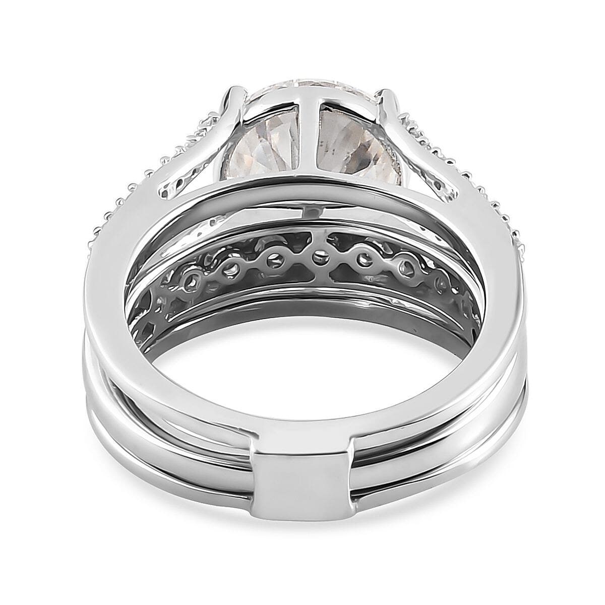 Buy 100 Facet Moissanite Set of 2 Stackable Ring in Platinum Over ...