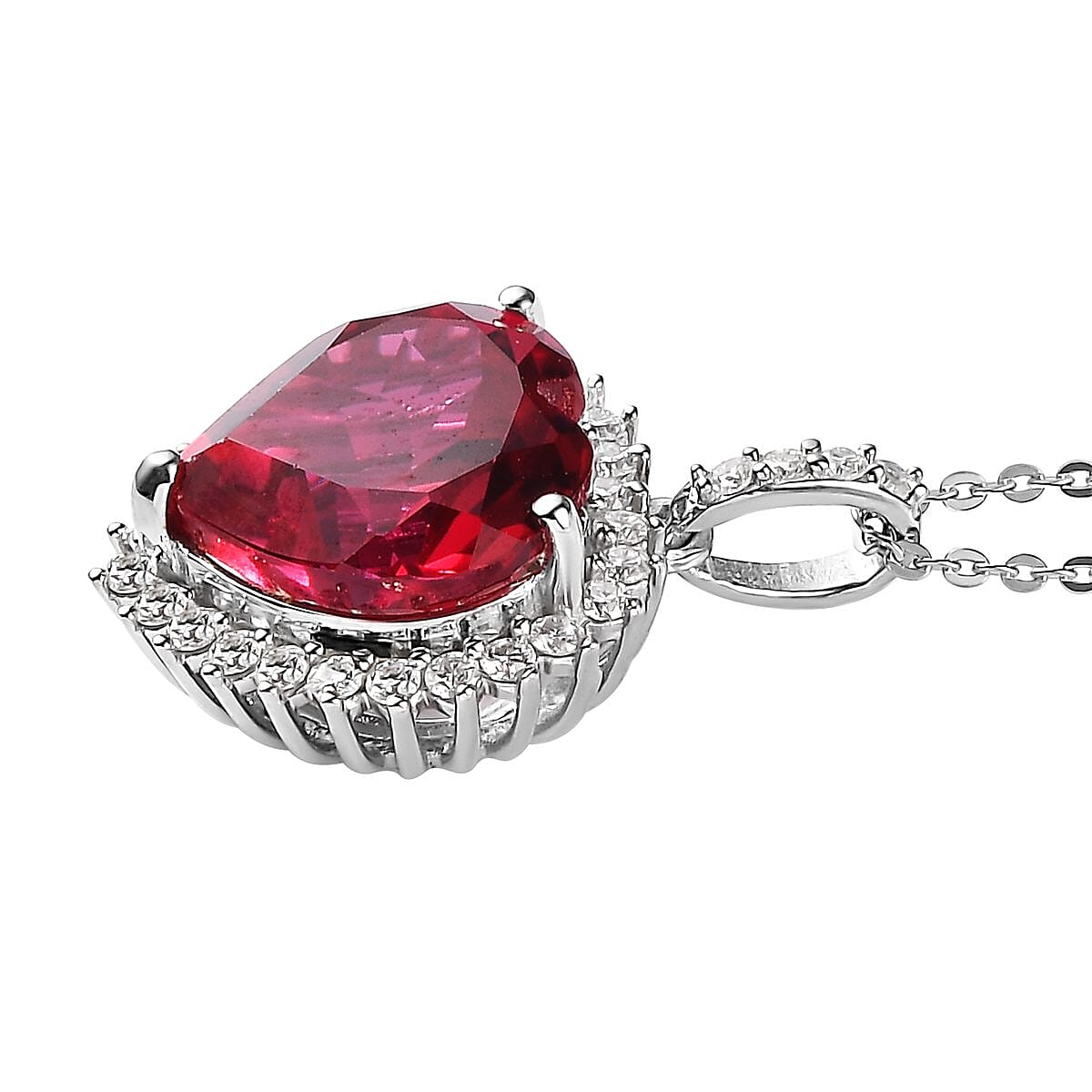 Buy Lab Created Padparadscha Sapphire and Moissanite Heart Pendant ...