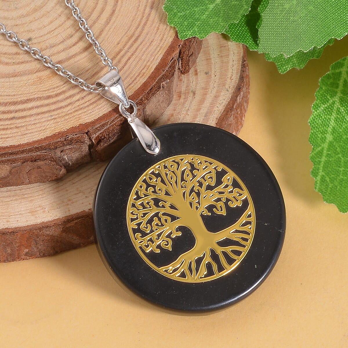Buy Shungite 30mm Tree of Life Pendant in Rhodium Over Sterling Silver ...