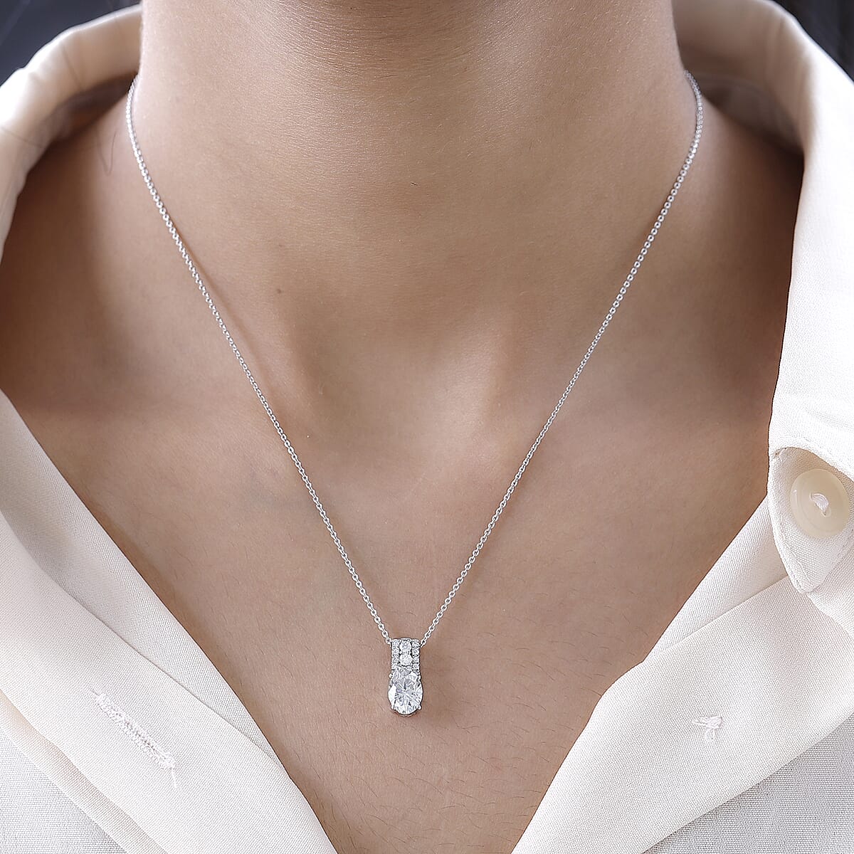 Buy Moissanite Pendant Necklace 20 Inches in Platinum Over Sterling ...