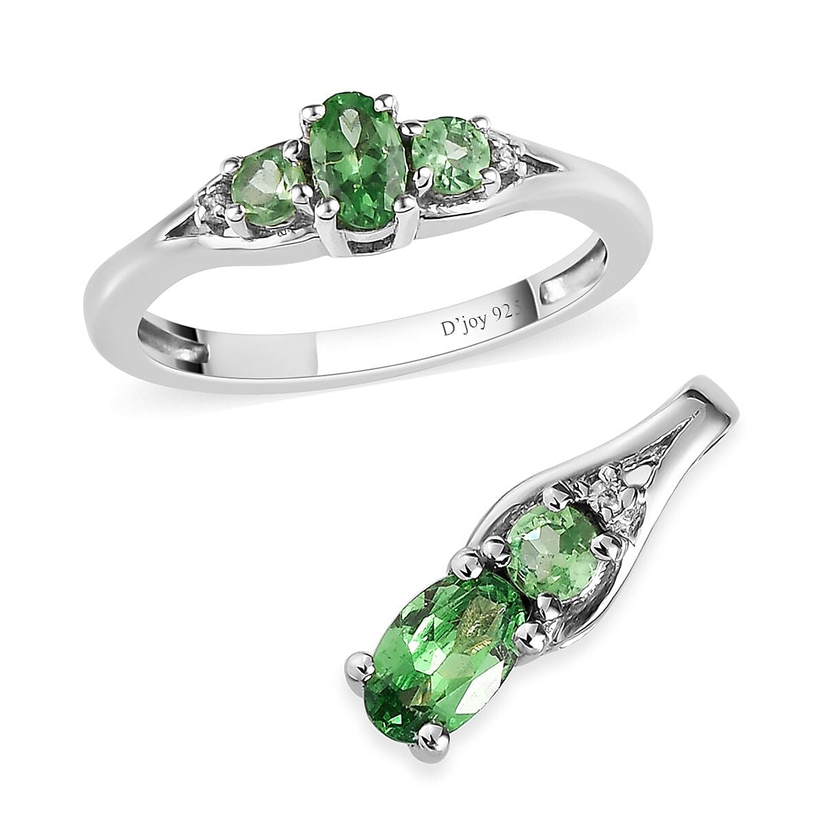 Buy Premium Natural Tsavorite Garnet and Natural White Zircon Ring and Pendant in Platinum Over ...