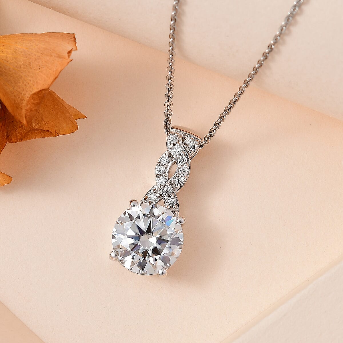 Buy Moissanite (Rnd 9mm) Pendant Necklace (20 Inches) in Platinum Over ...