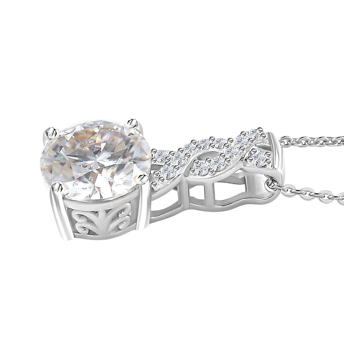 Buy Moissanite (Rnd 9mm) Pendant Necklace (20 Inches) in Platinum Over ...